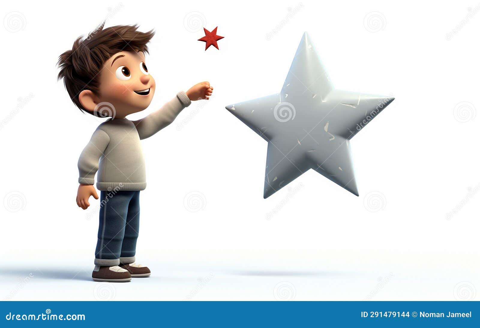 3D Cartoon Render Boy and Star on a White Background Stock Illustration ...