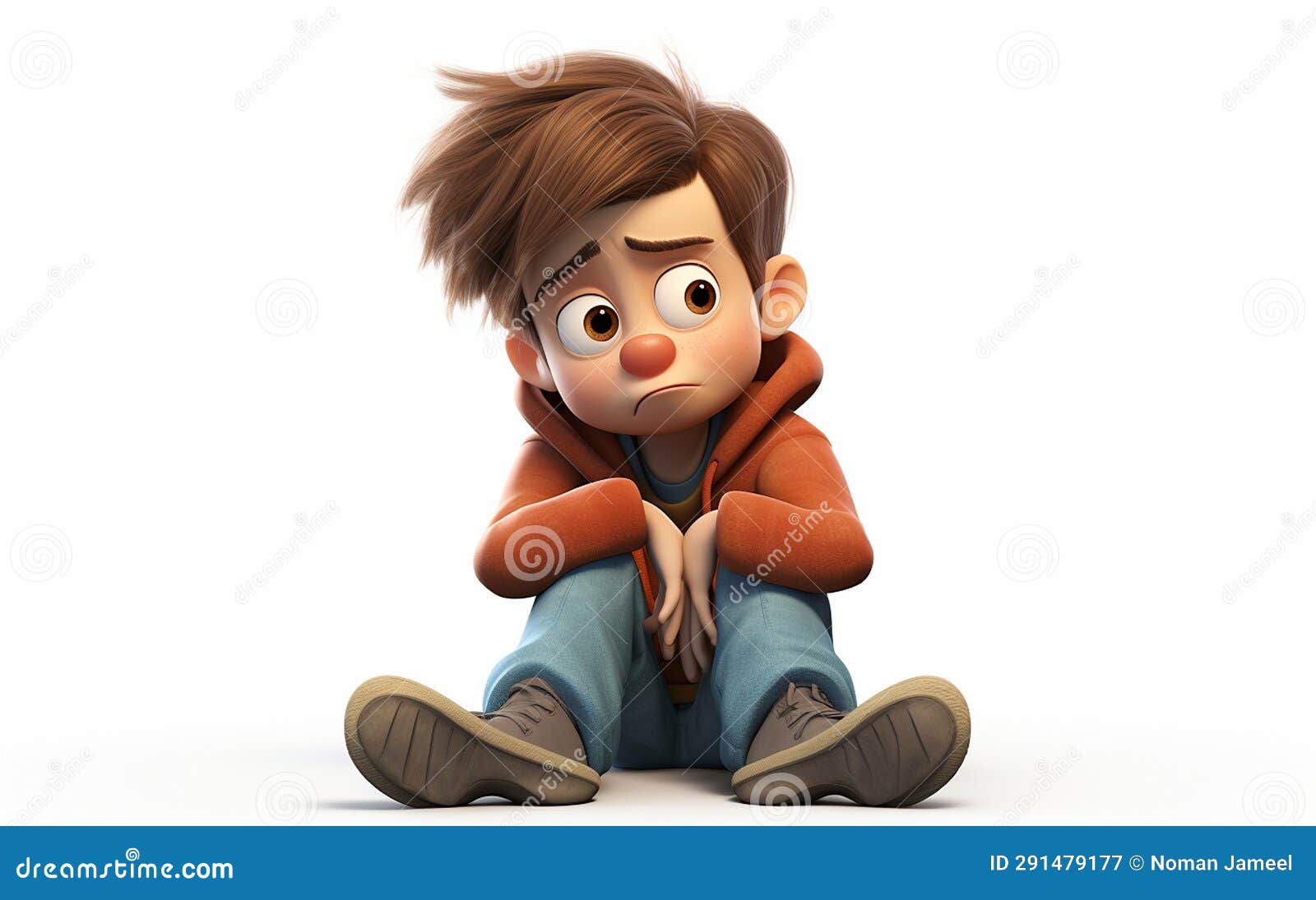 3D Cartoon Render of a Sad Boy on White Background Stock Illustration ...