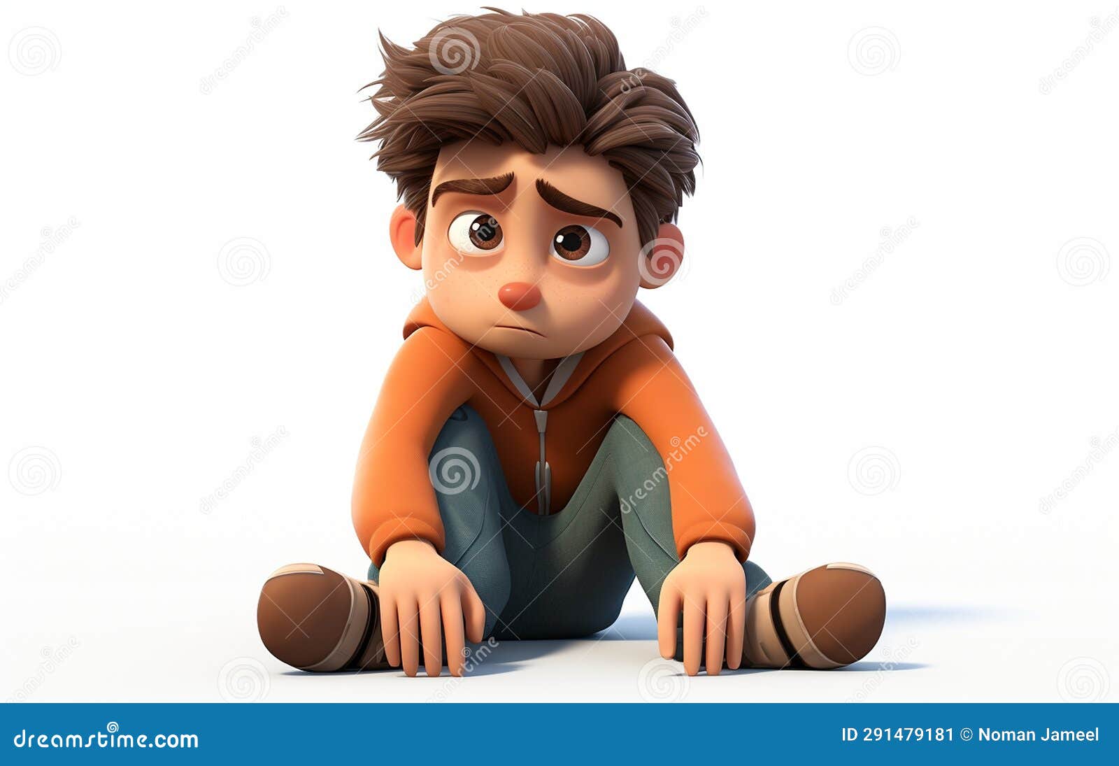 3D Cartoon Render of a Sad Boy on White Background Stock Illustration ...