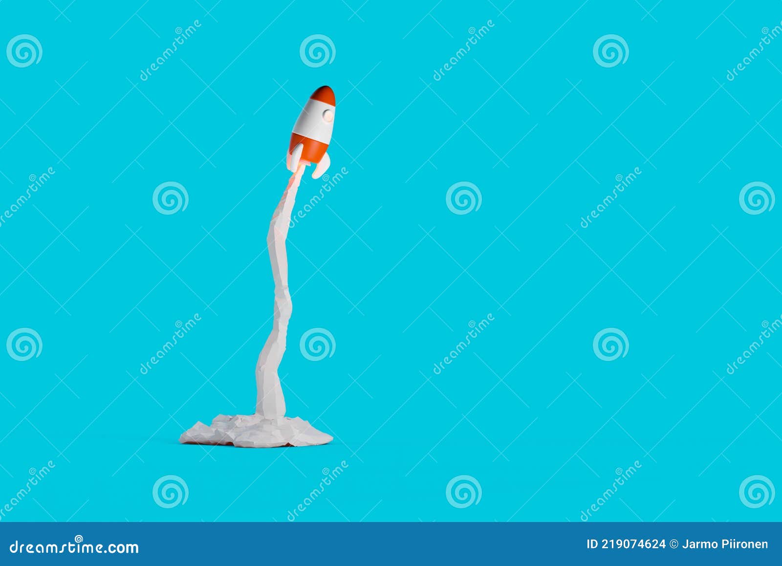 3d Cartoon Rocket Launch on Blue Background. Stock Illustration ...