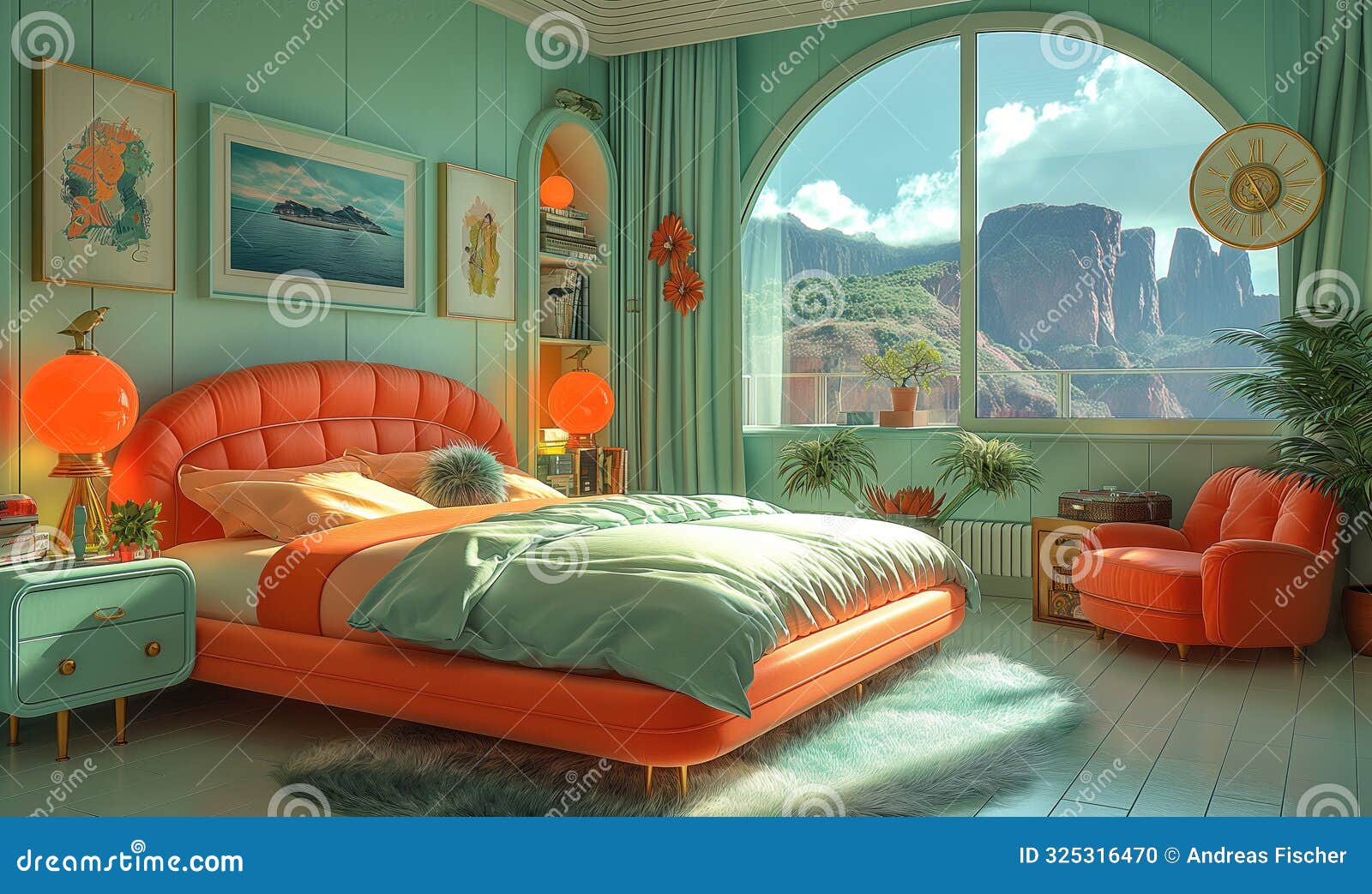 3D Cartoon Room Design 50-60s, Art Deco. Stock Photo - Image of ...