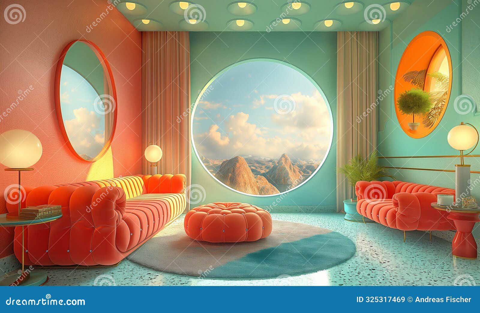 3D Cartoon Room Design 50-60s, Art Deco. Stock Image - Image of ...