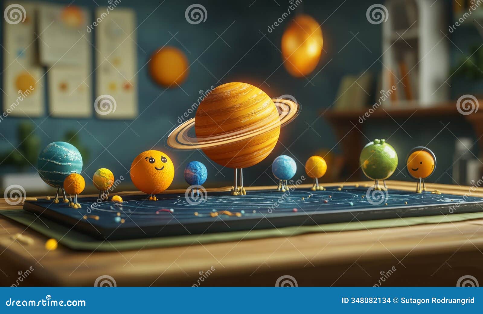 3D Cartoon Science Class with a Model of the Solar System, Interactive ...