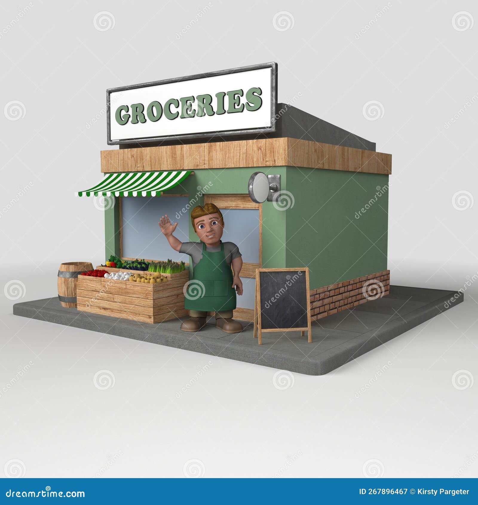 3D Cartoon Shop Keeper Character Stock Illustration - Illustration of ...