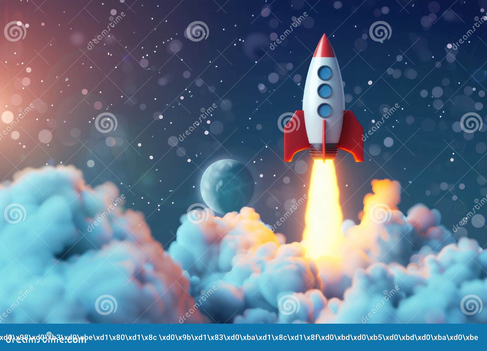 3d Cartoon Space Ship Rocket Taking Off Stock Illustration ...