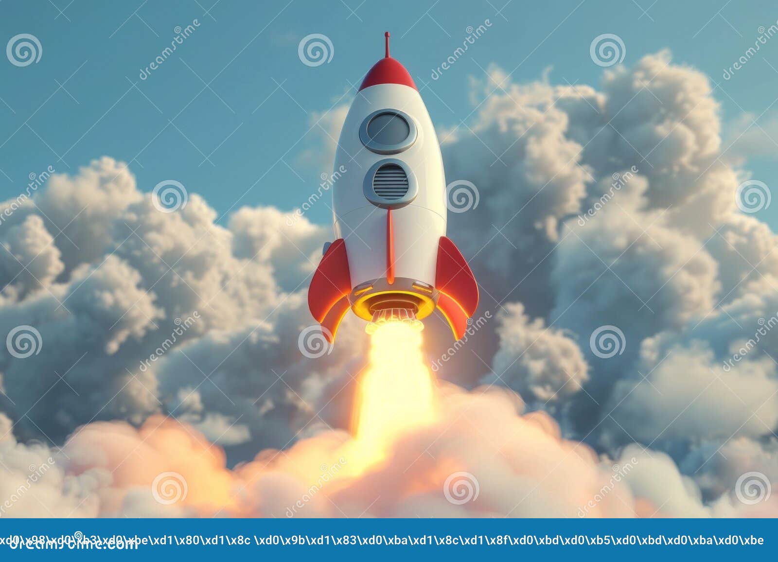 3d Cartoon Space Ship Rocket Taking Off Stock Illustration ...