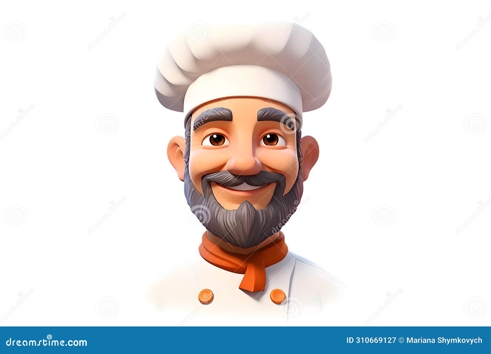 3D Cartoon Style Bearded Chef Isolated on White Background. Stock ...