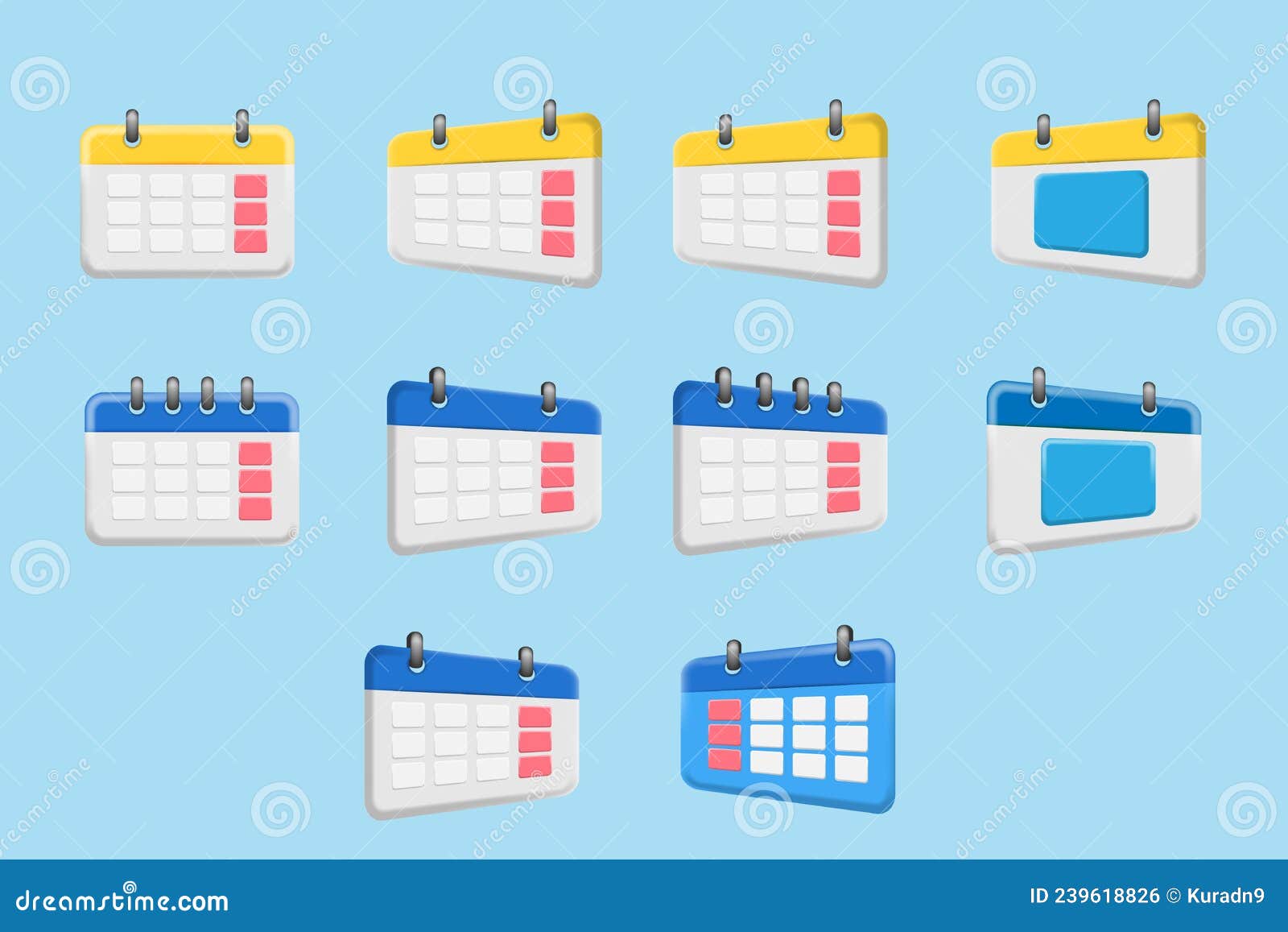 3D Cartoon Style Desk Table Calendar Schedule Set Collection in ...