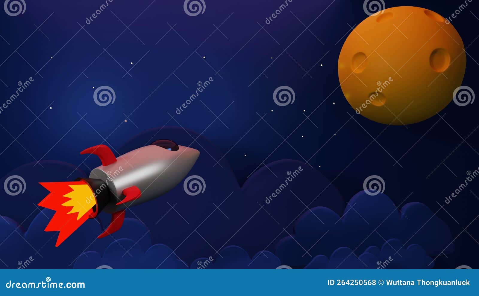 3d Cartoon Style Small Spaceship Toy Rocket Rocket. Rocket Launch Stock ...