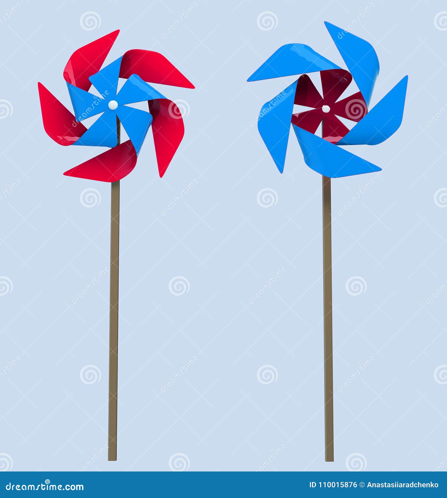 3d Cartoon Stylized Colorful Windmills. Stock Illustration ...