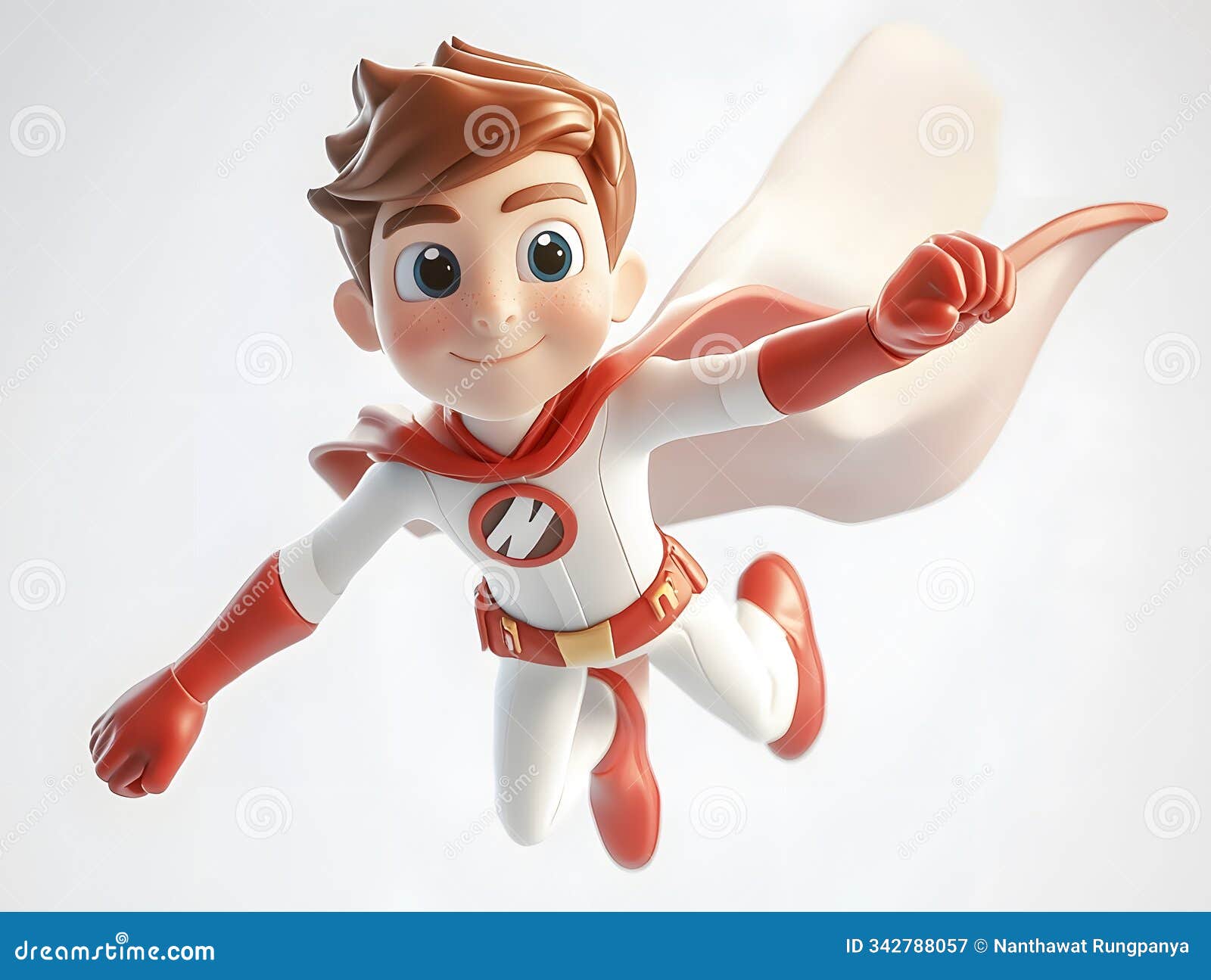 Superhero In A Dynamic Pose With A Flowing Cape, Emblematic Costume ...