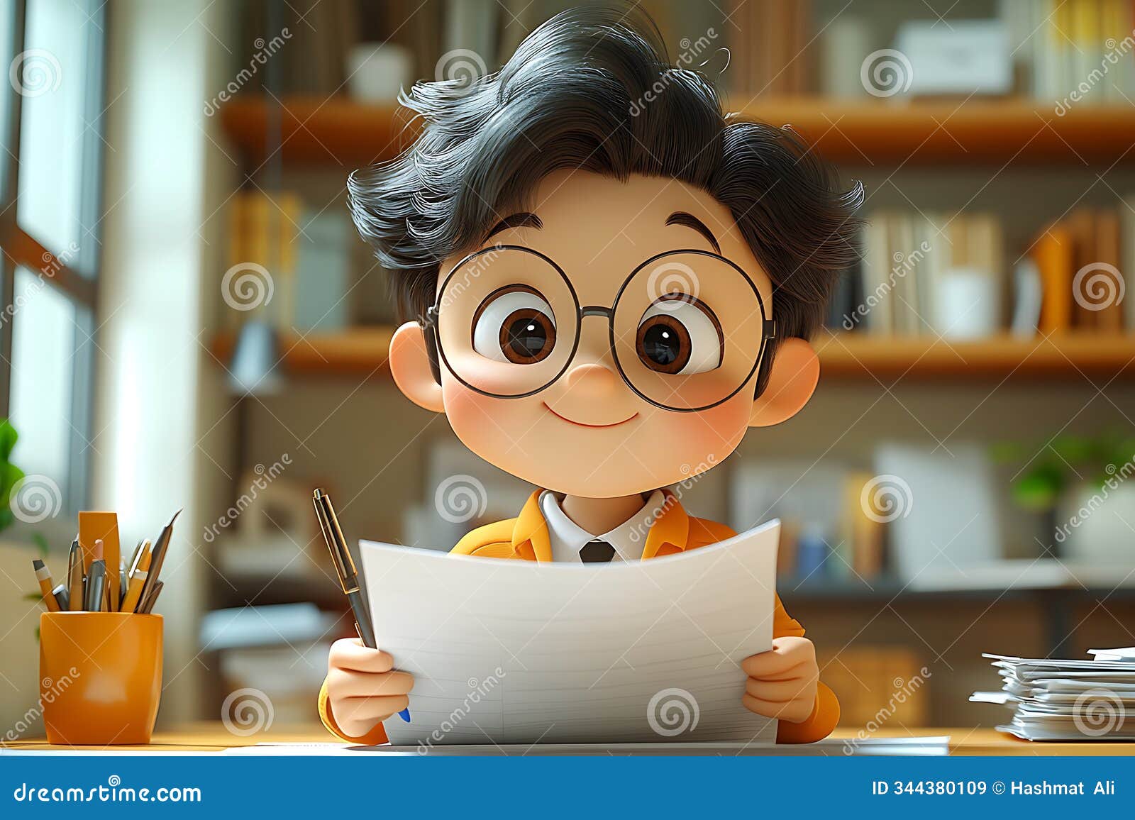 3D Cartoon Teacher Grading Papers, Diligent Royalty-Free Stock ...