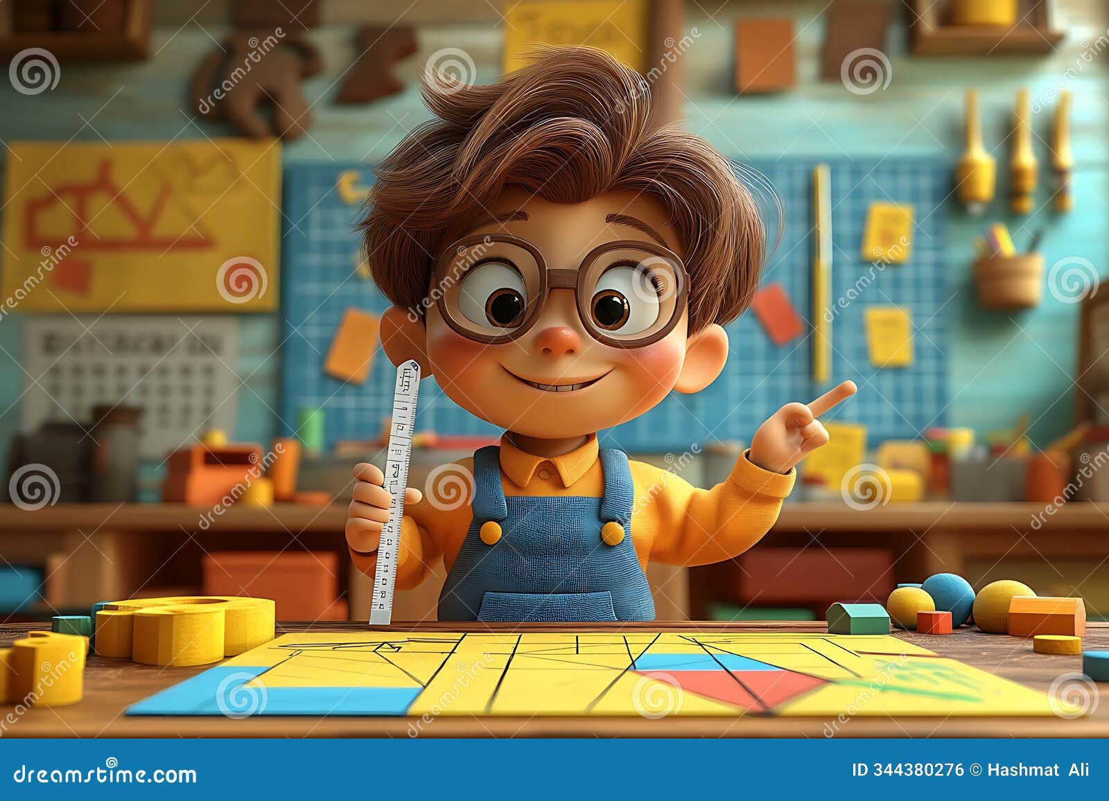 3D Cartoon Teacher with a Ruler, Explaining Geometry Stock Illustration ...