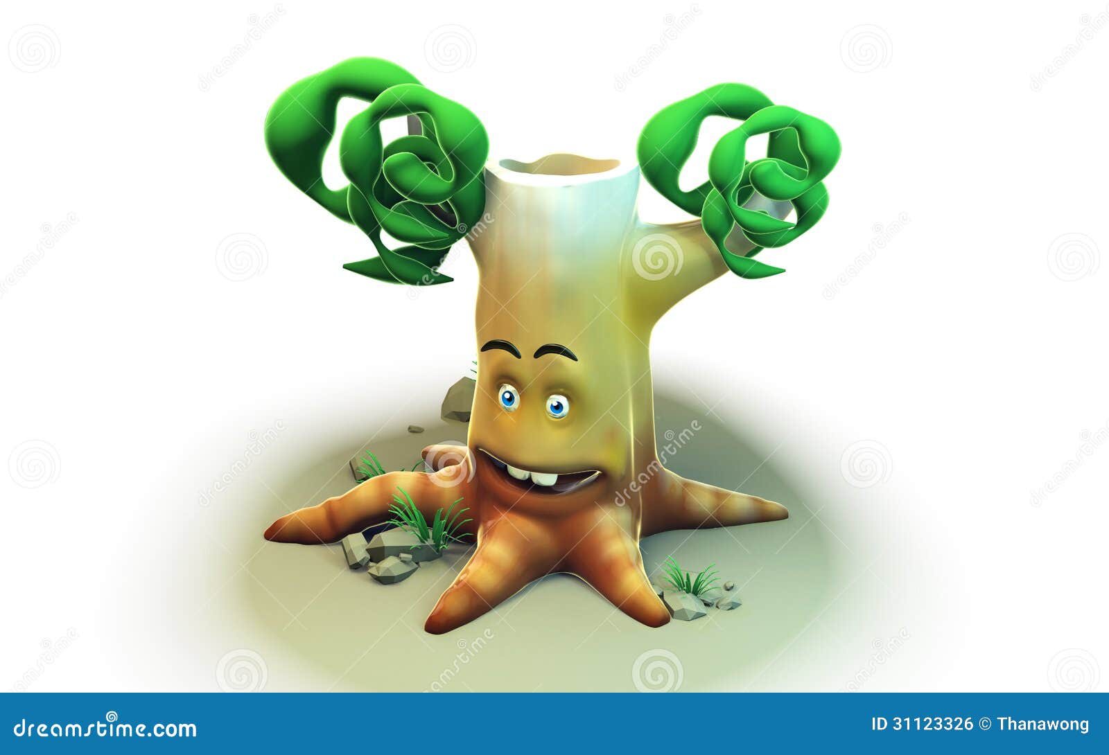 3d Cartoon Tree on Background for Eco Stock Illustration - Illustration ...