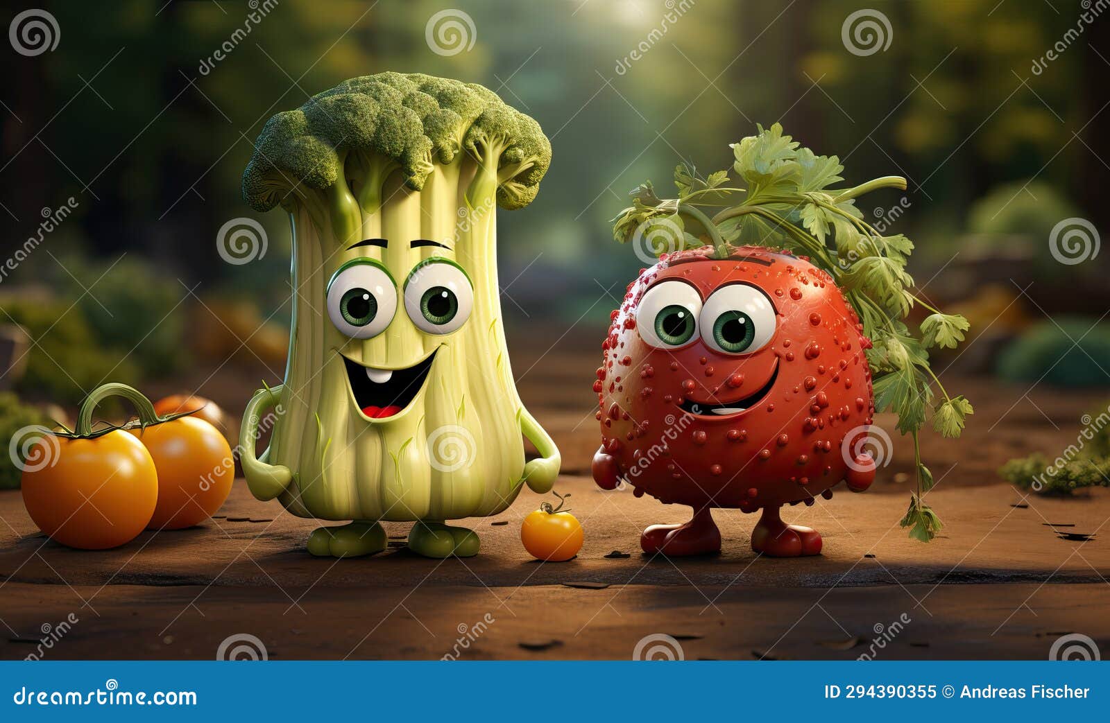 3D Cartoon Vegetables Talking To Each Other. Stock Illustration ...