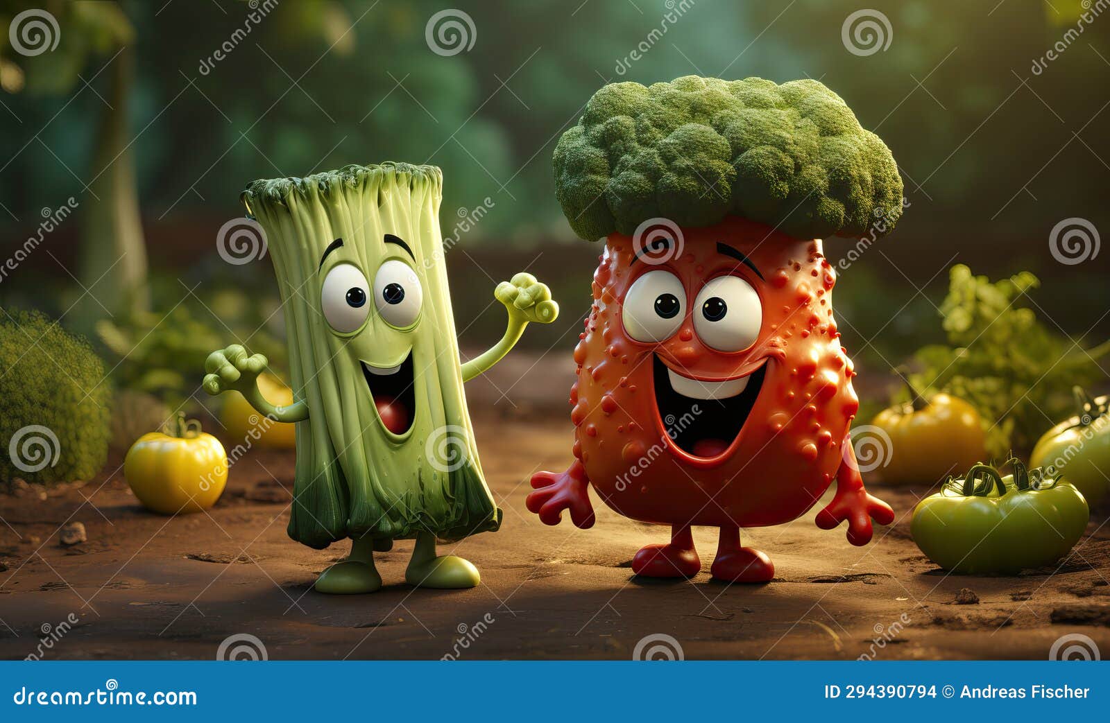 3D Cartoon Vegetables Talking To Each Other. Stock Illustration ...