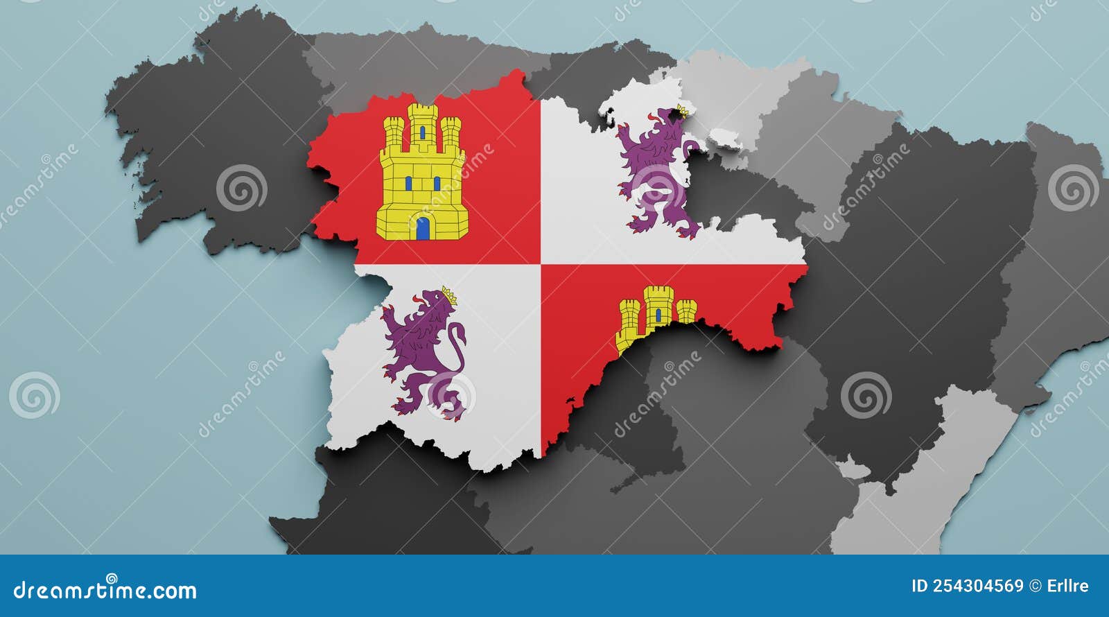 3d Castilla Leon Region Flag and Map Stock Illustration - Illustration ...