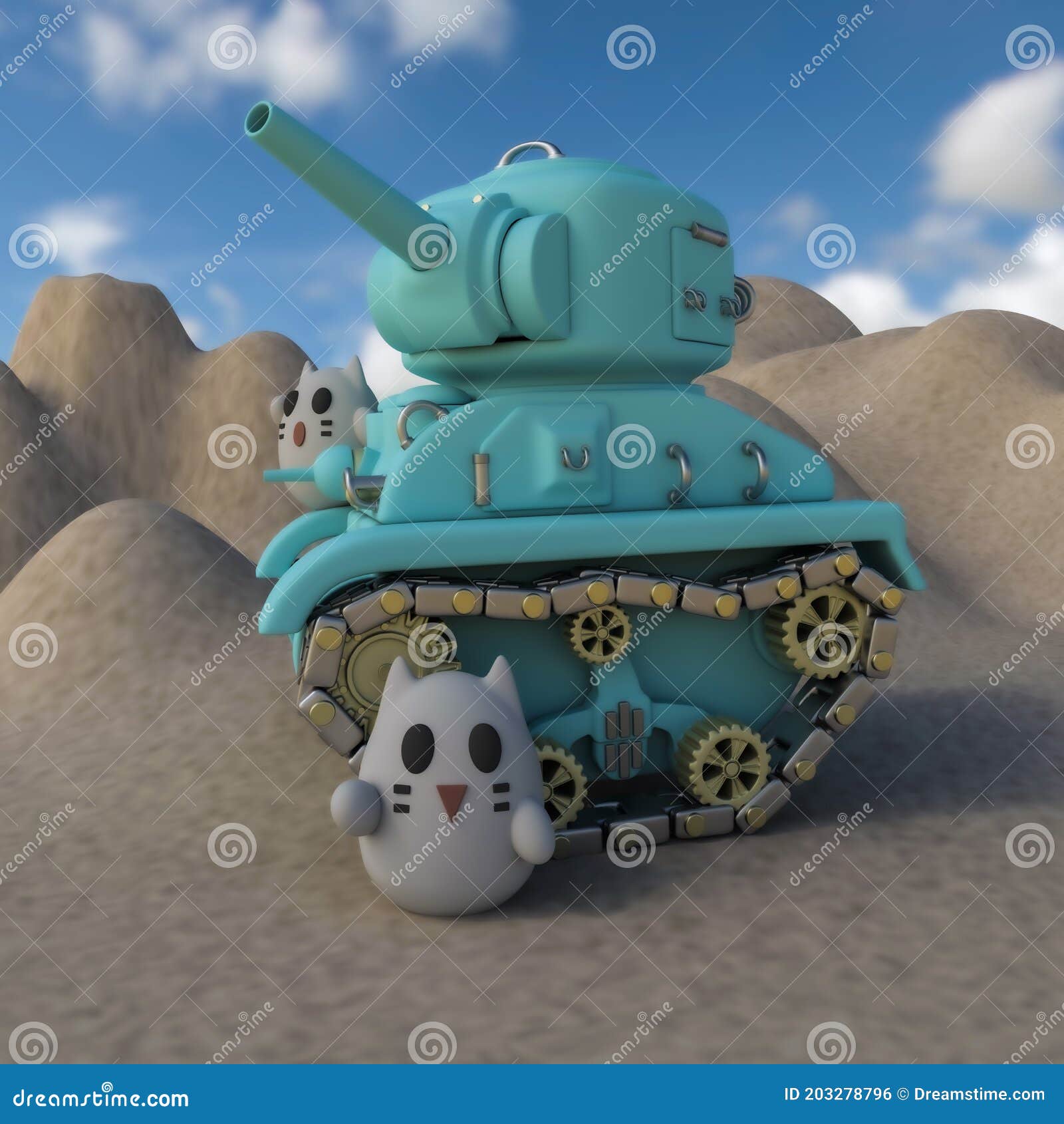3D cat tank troops stock illustration. Illustration of bongo - 203278796
