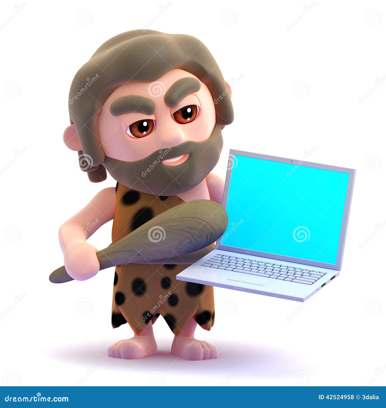 3d Caveman is Angry with His Laptop Stock Illustration - Illustration ...