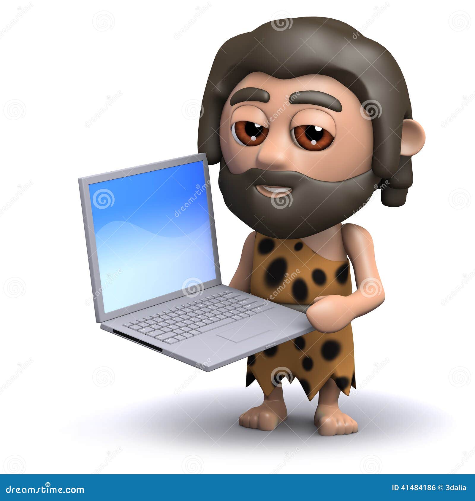 3d Caveman with computer stock illustration. Illustration of tribal ...