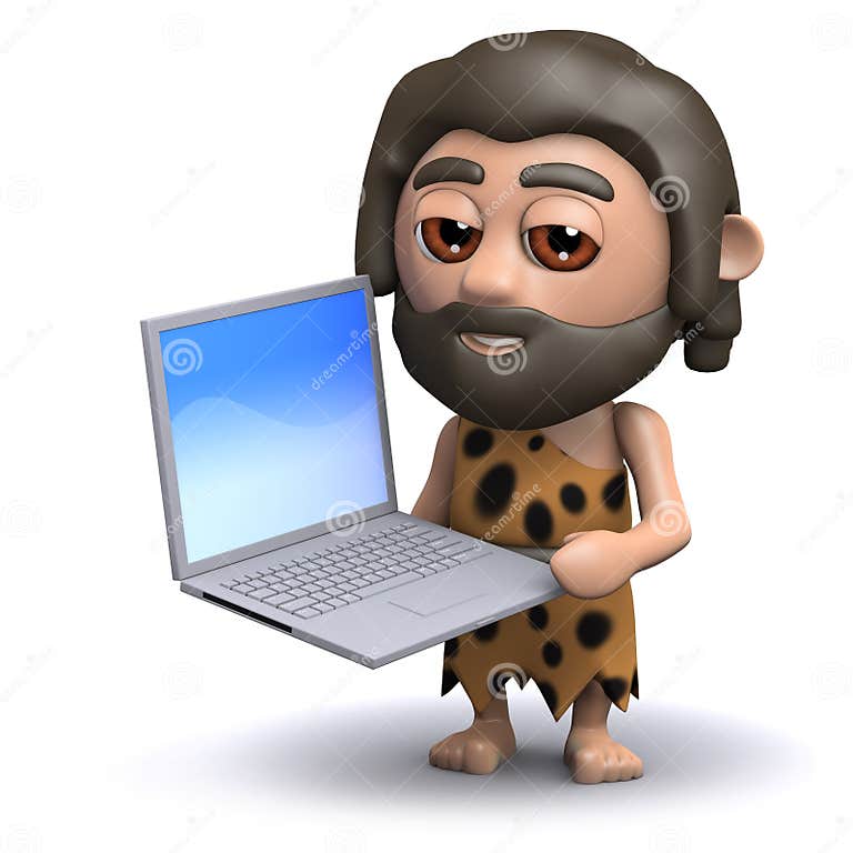 3d Caveman with computer stock illustration. Illustration of tribal ...