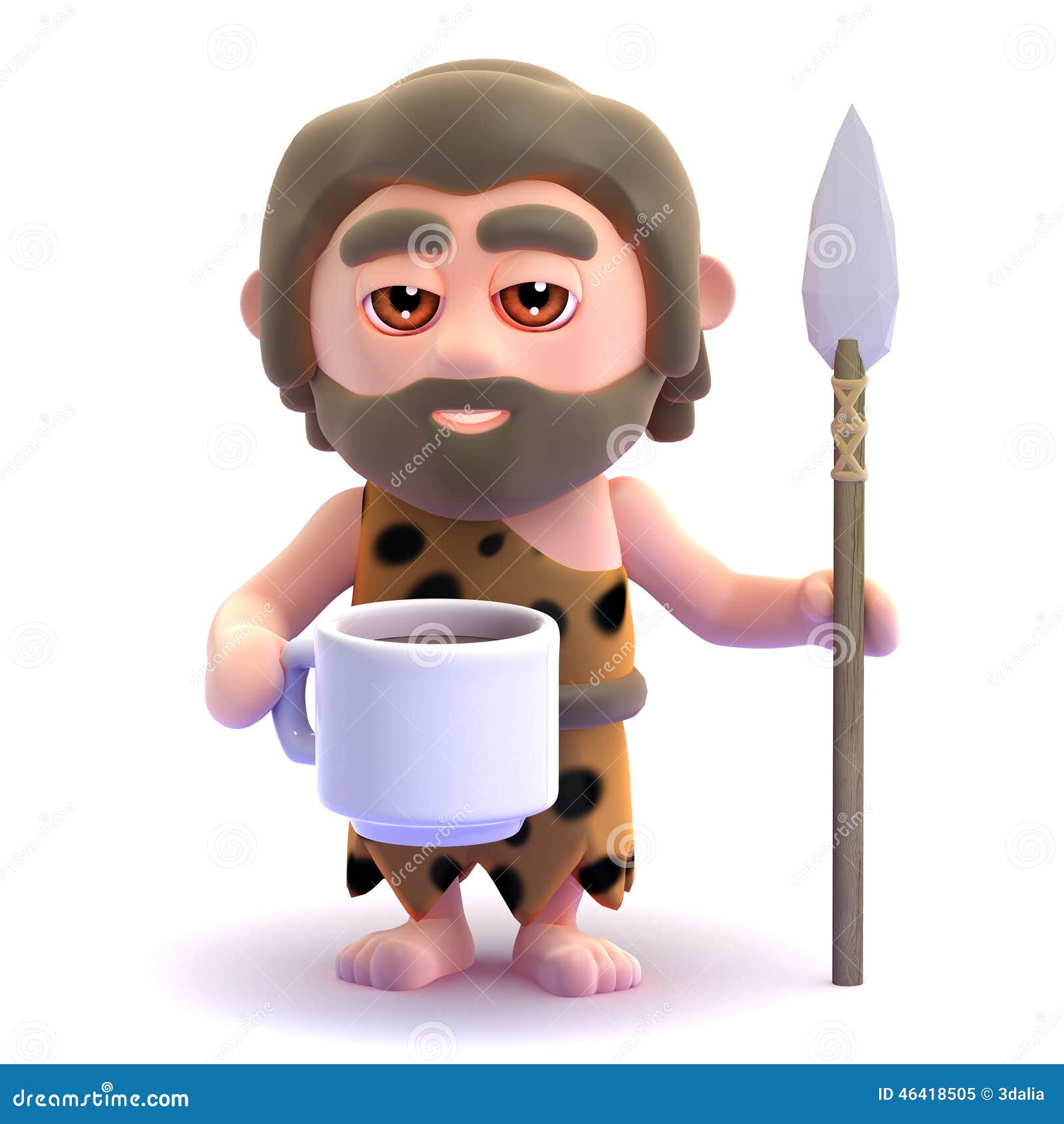3d Caveman Has a Coffee Break Stock Illustration - Illustration of ...