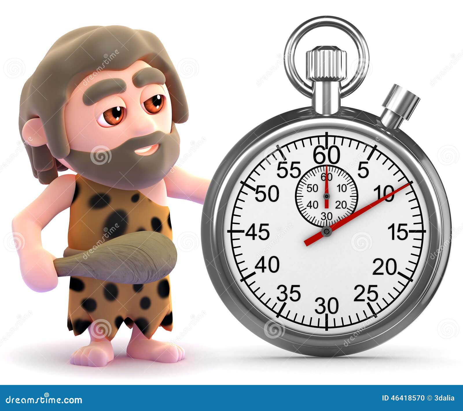 3d Caveman has a stopwatch stock illustration. Illustration of isolated ...