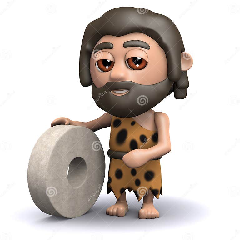 3d Caveman Invents the Wheel Stock Illustration - Illustration of ...