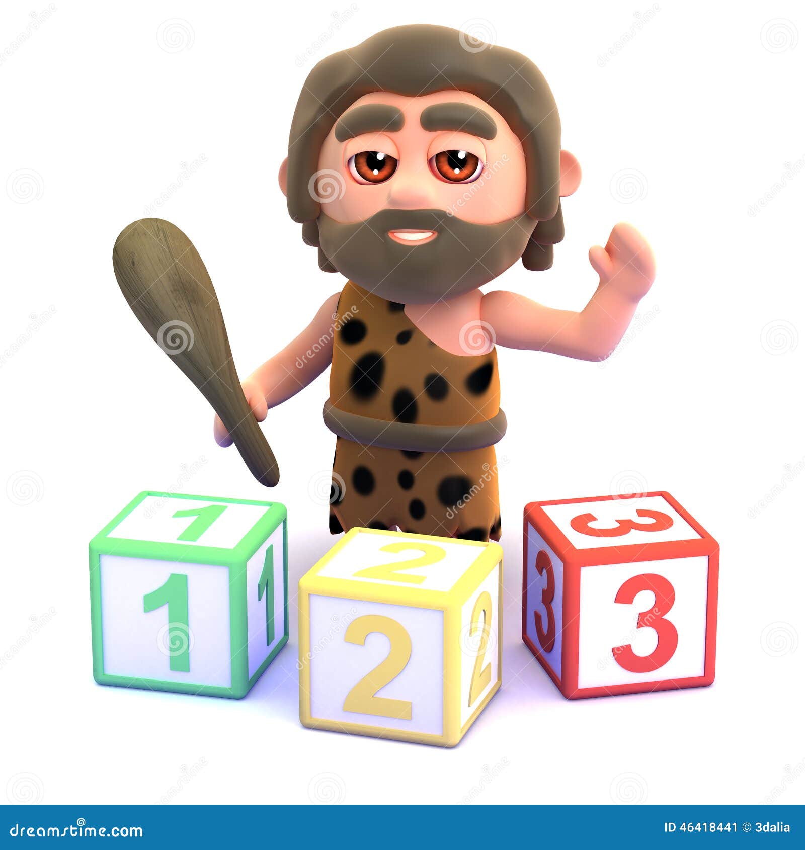3d Caveman learns to count stock illustration. Illustration of basic ...
