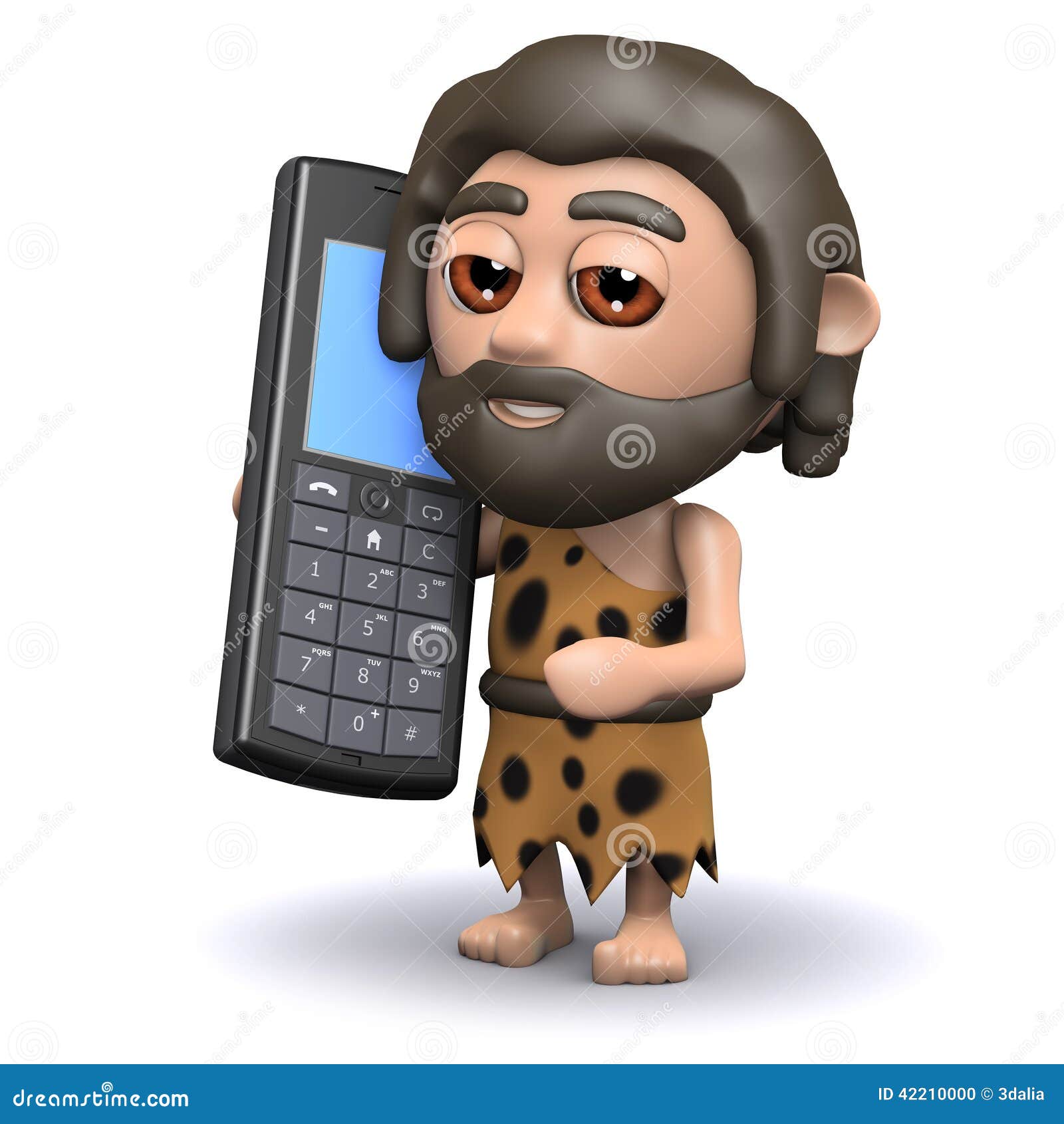 3d Caveman with a Mobile Phone Stock Illustration - Illustration of ...
