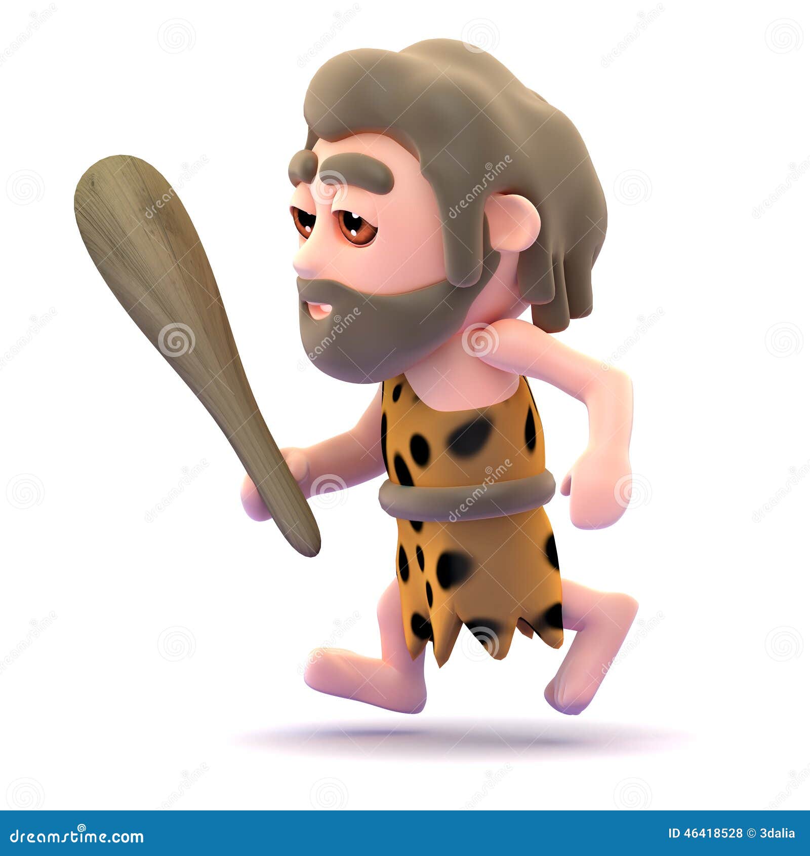 Caveman Running From Tiger In Stone Age Set. Prehistoric Ancient ...
