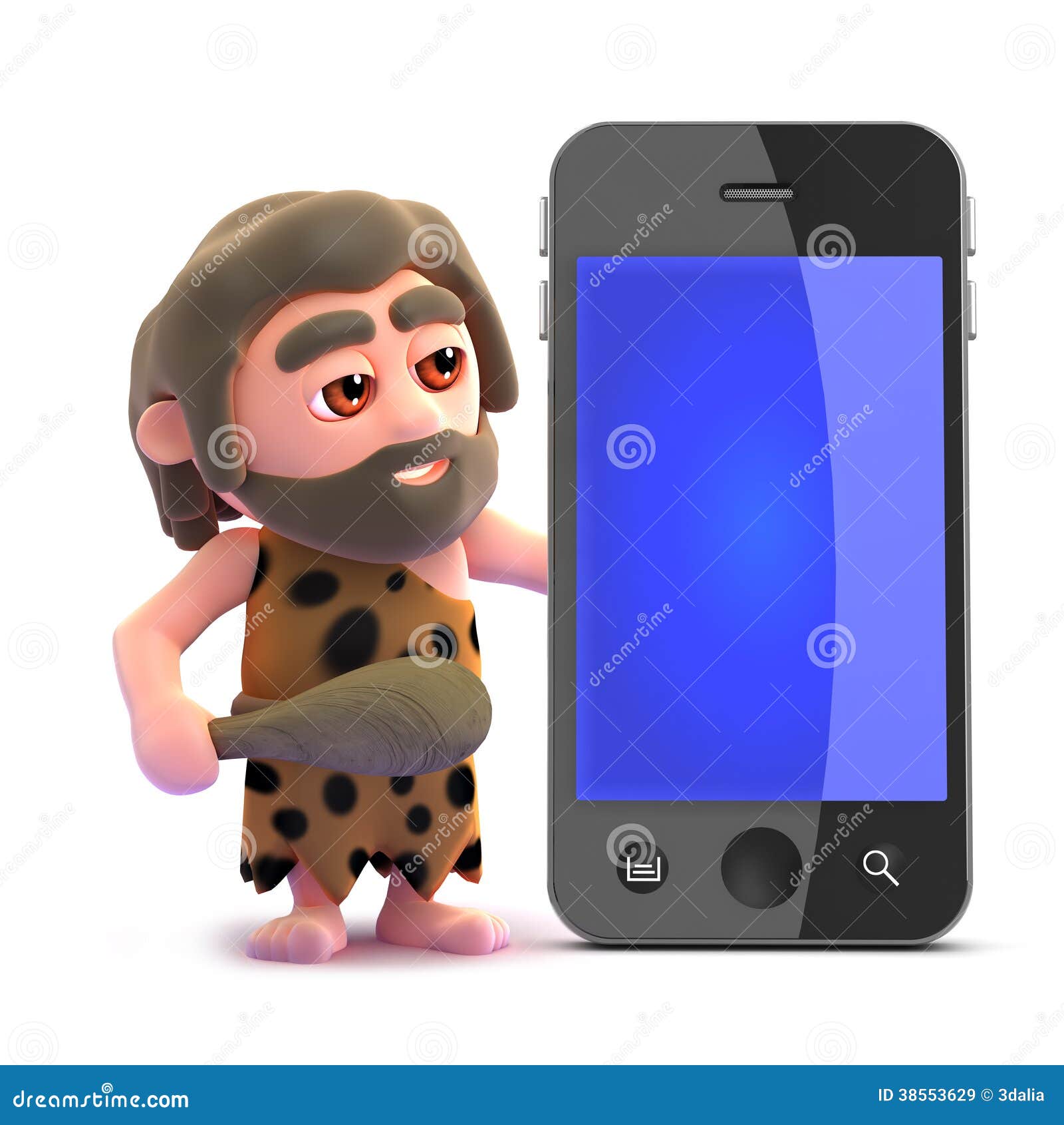 3d Caveman smart phone stock illustration. Illustration of hunter ...