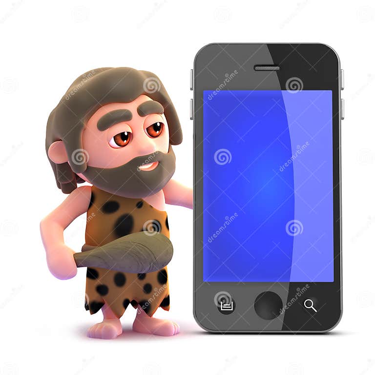 3d Caveman smart phone stock illustration. Illustration of hunter ...