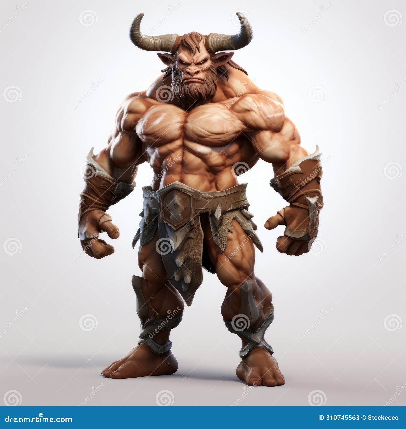 3d Cel Shaded Minotaur Portrait on White Background Stock Illustration ...