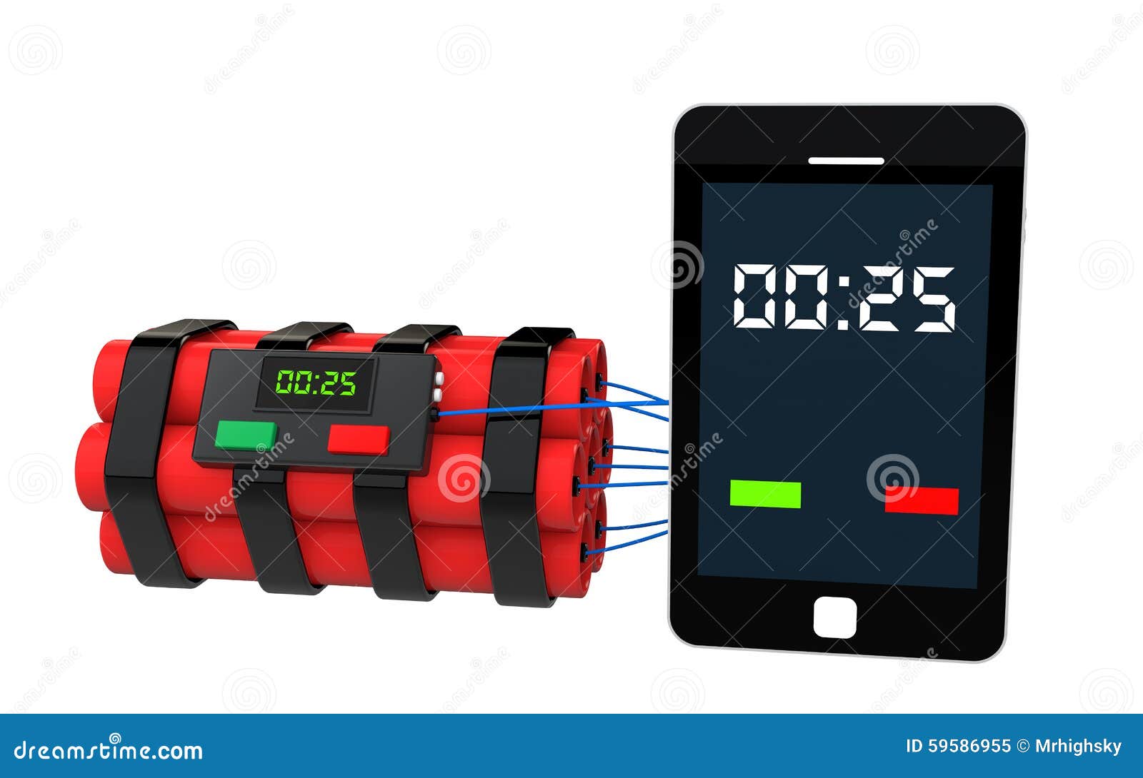3d cellphone and time bomb stock illustration. Illustration of threat ...