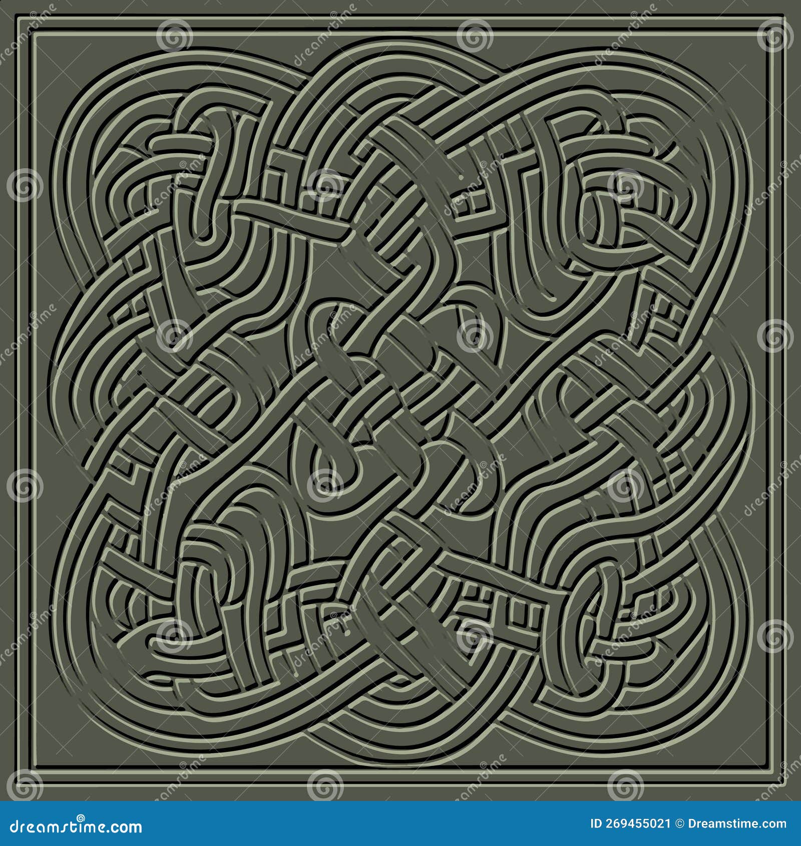 3d Celtic Style Textured Square Pattern with Frames. Intricate Wavy ...