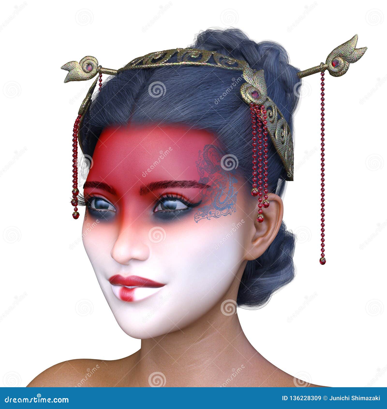 3D CG Rendering of Asia Face Make Stock Illustration - Illustration of ...