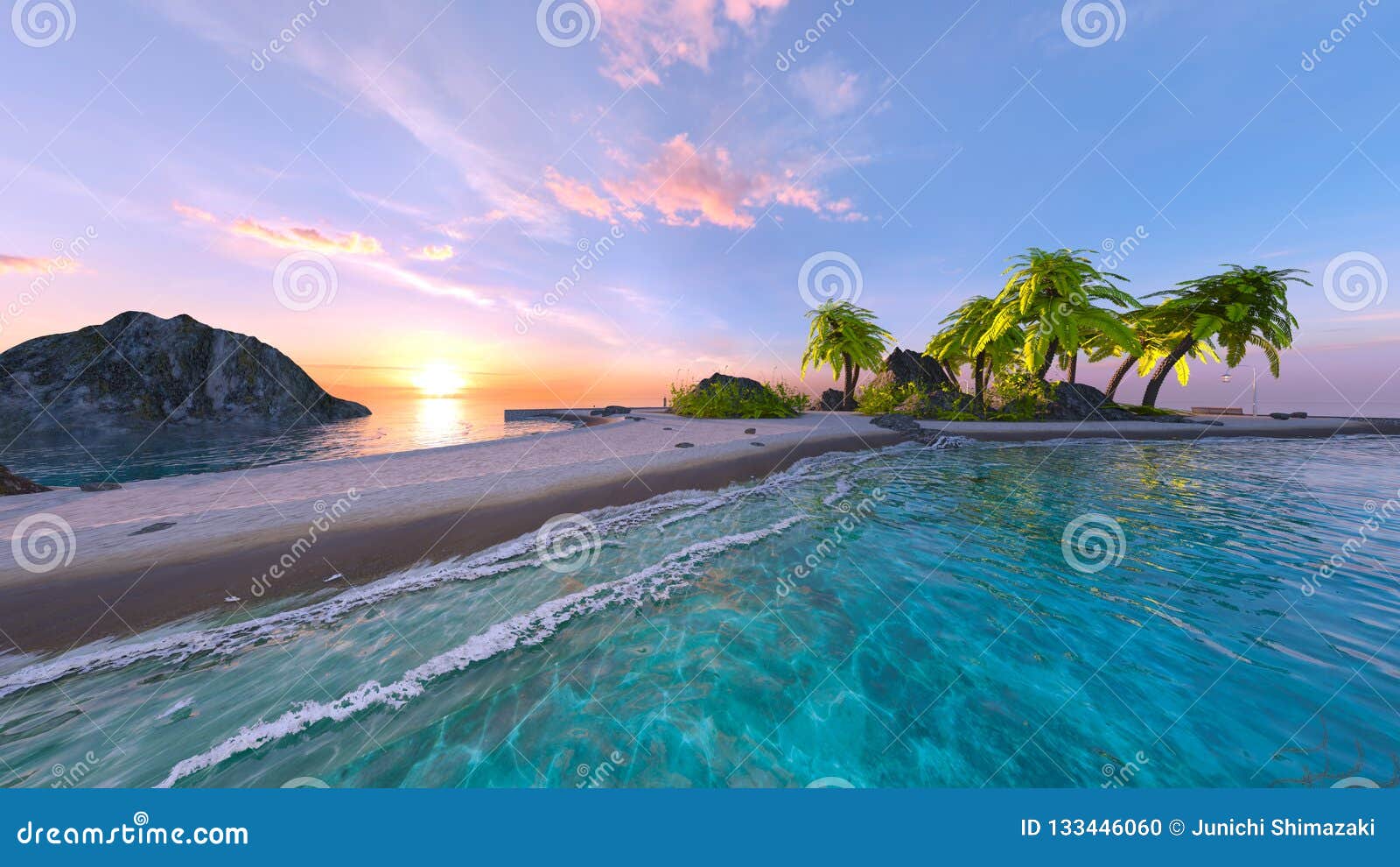 3D CG rendering of Beach stock photo. Image of tropical - 133446060