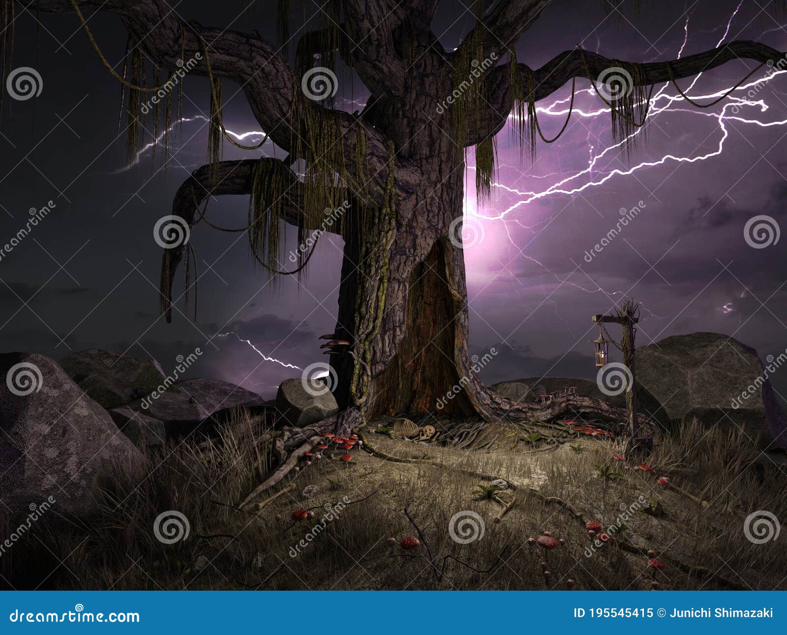 3D CG Rendering of Creepy Tree Stock Illustration - Illustration of ...