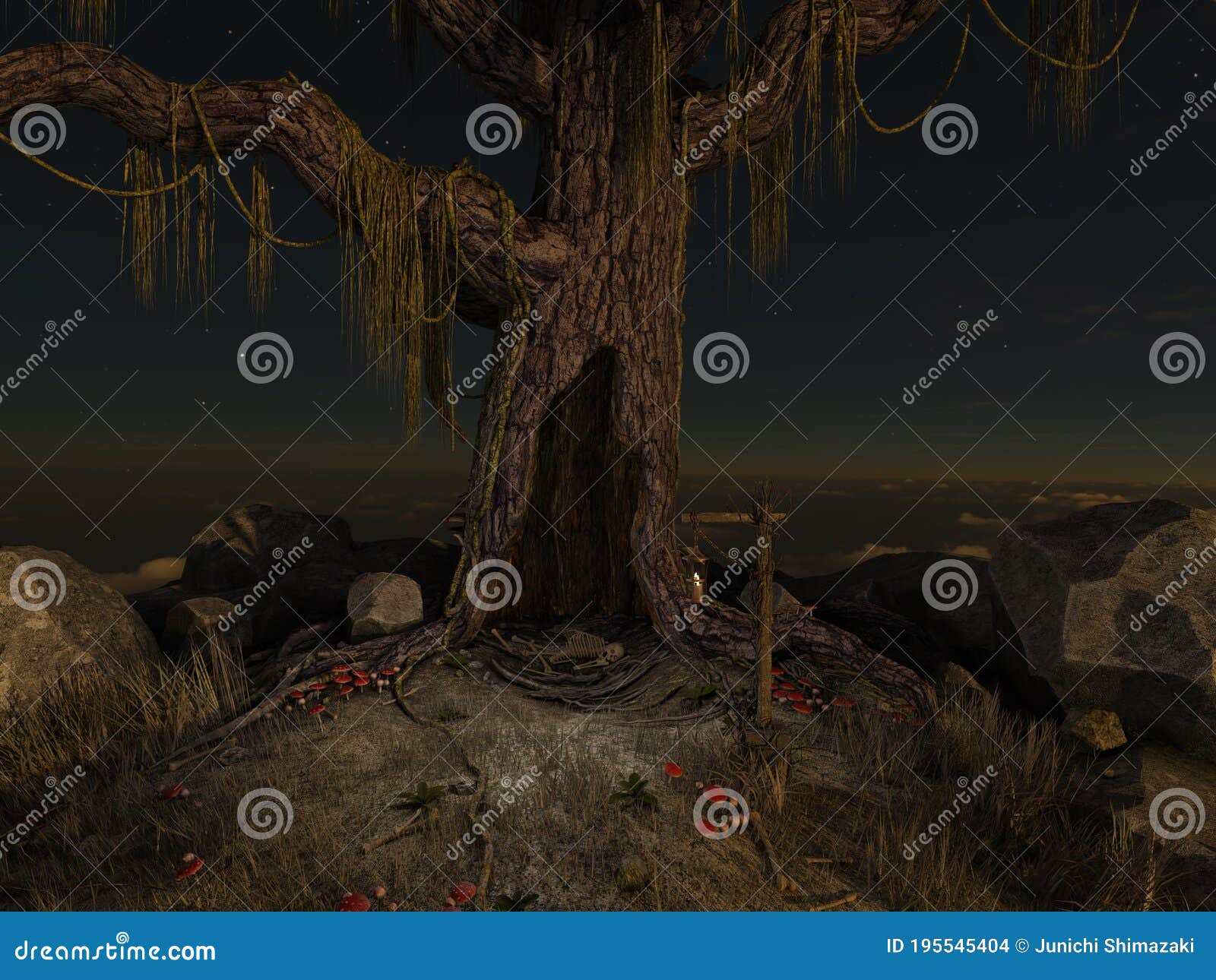 3D CG Rendering of Creepy Tree Stock Illustration - Illustration of ...