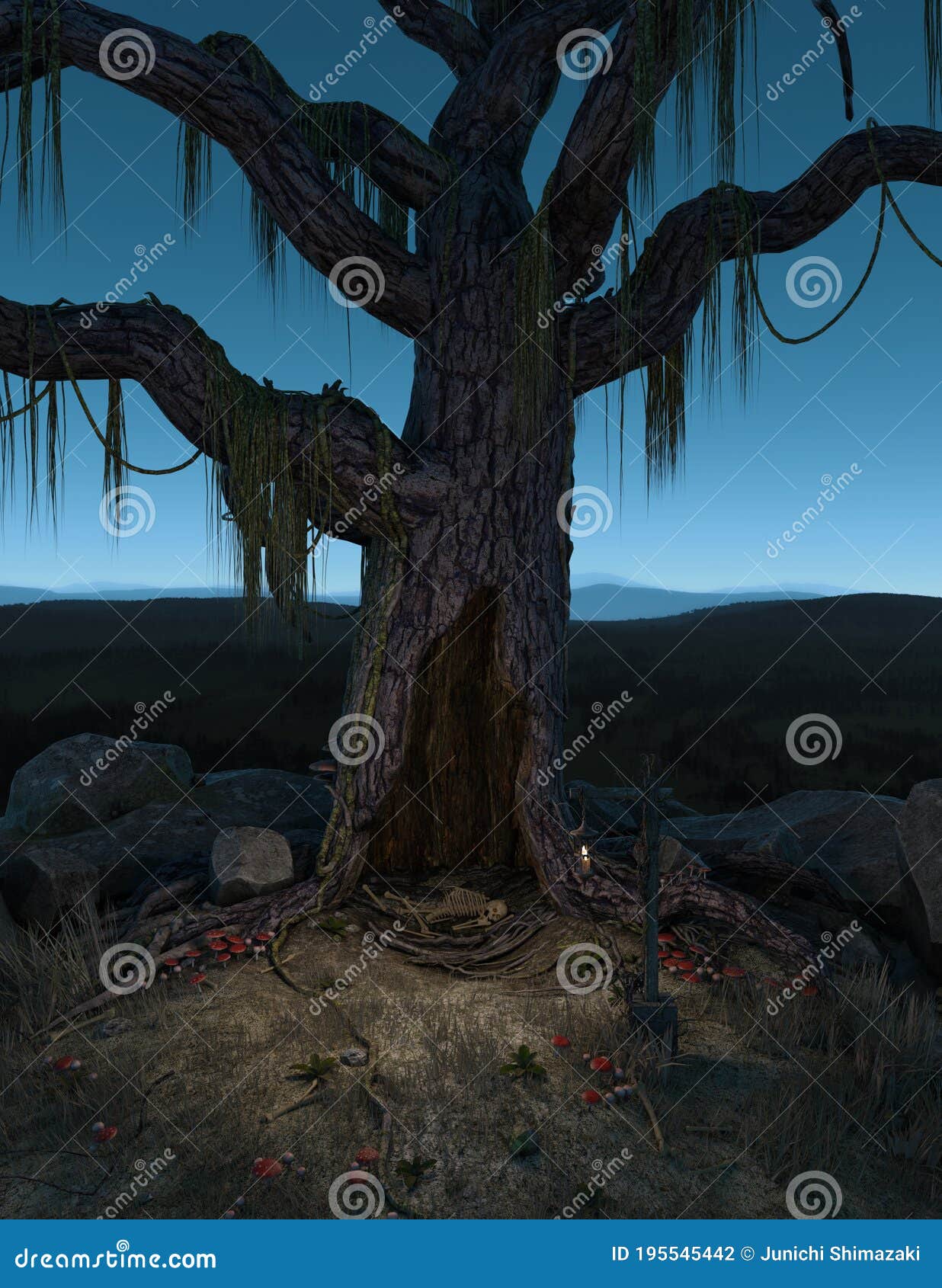 3D CG Rendering of Creepy Tree Stock Illustration - Illustration of ...