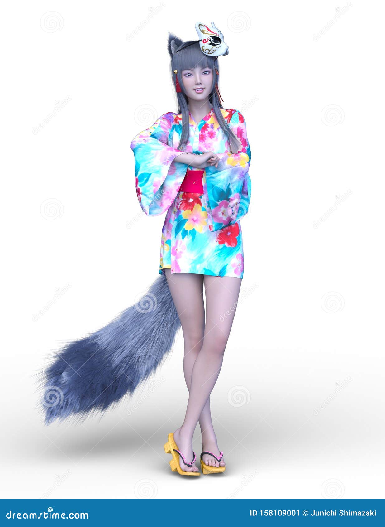 3D CG Rendering of Fox Girl Stock Illustration - Illustration of woman ...