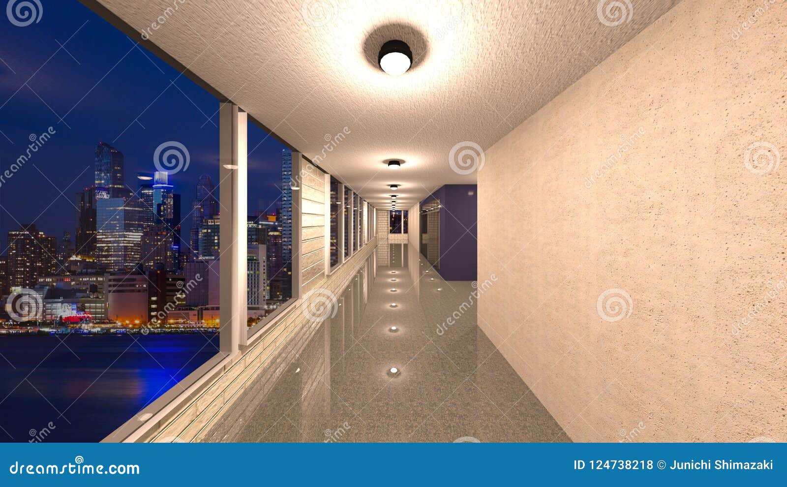 3D CG Rendering of Modern Building Aisle Stock Illustration ...