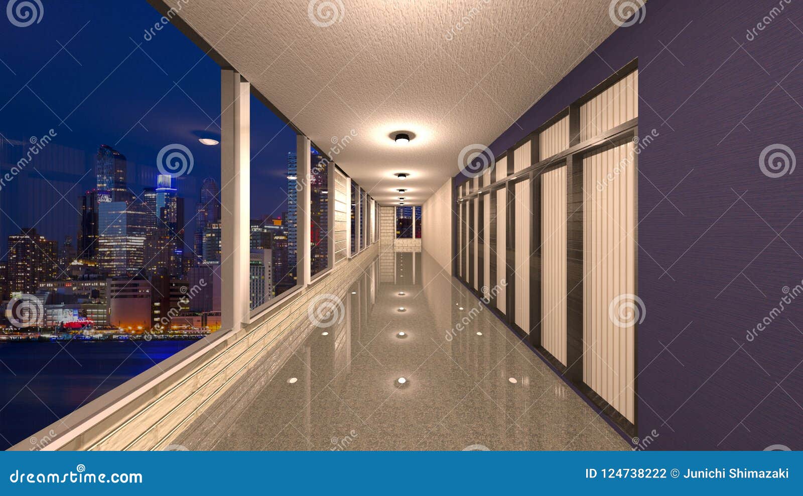 3D CG Rendering of Modern Building Aisle Stock Illustration ...