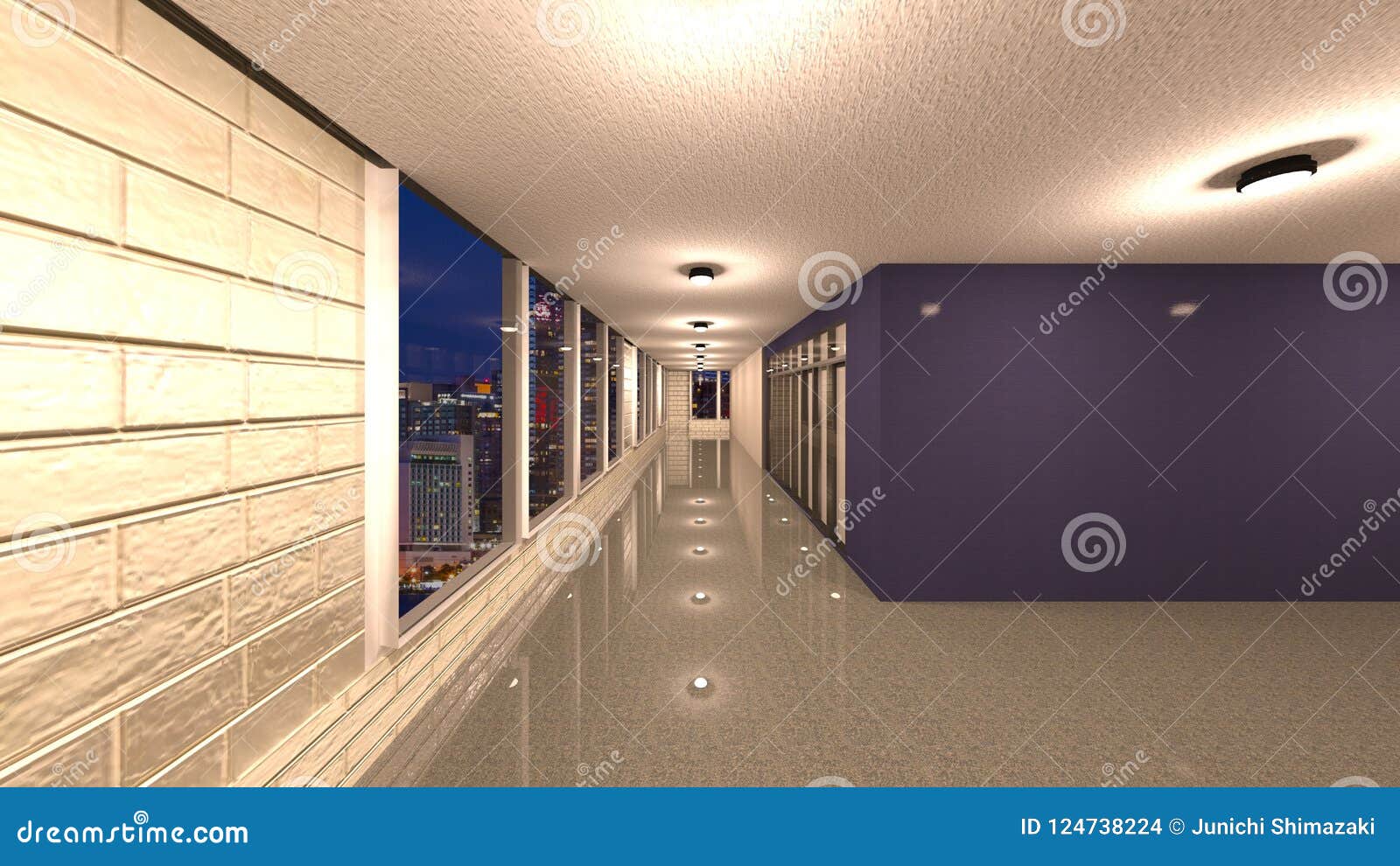 3D CG Rendering of Modern Building Aisle Stock Illustration ...