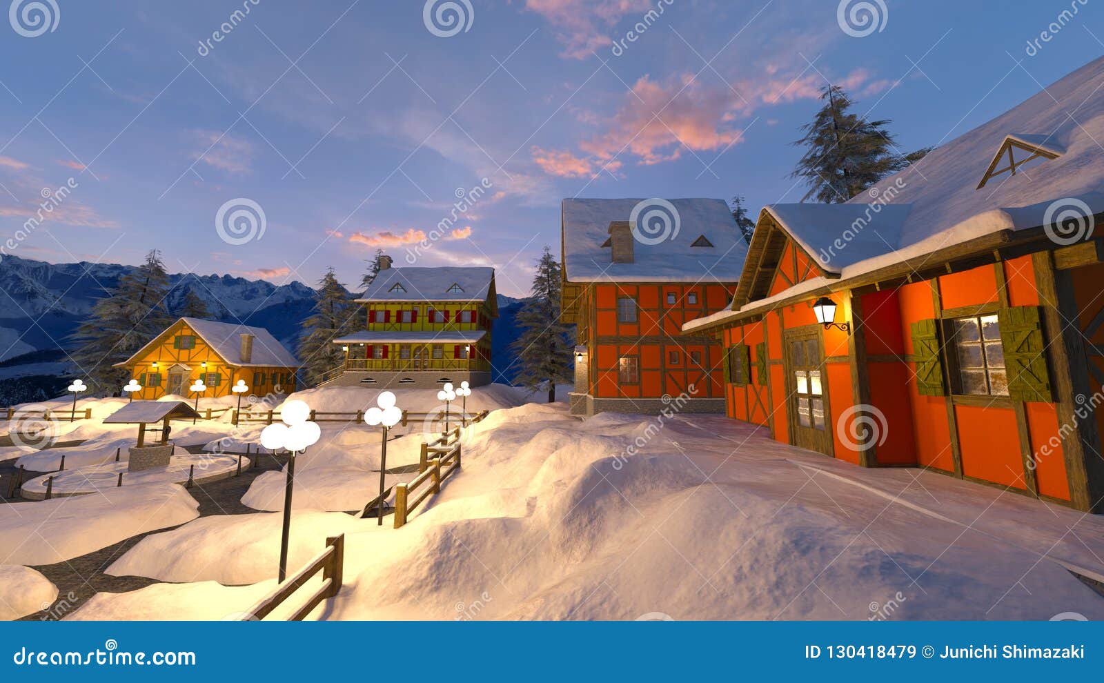 3D CG Rendering of Snow Town Stock Illustration - Illustration of game ...