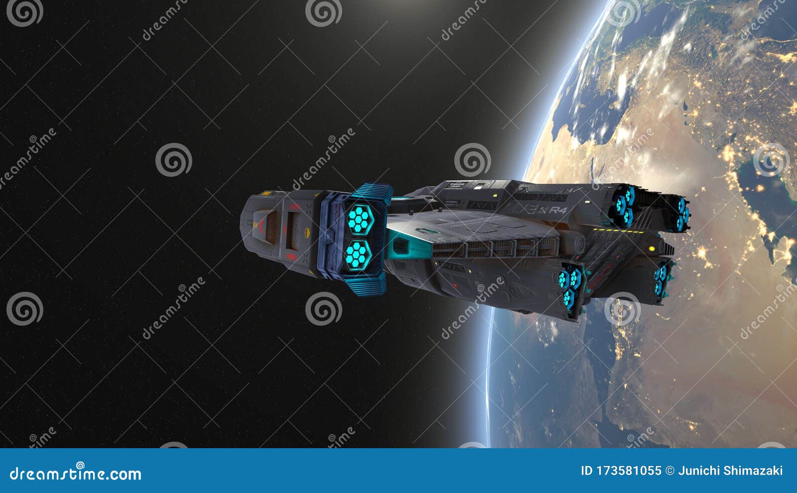 3D CG Rendering of Space Ship. Elements of this Image Furnished by NASA ...