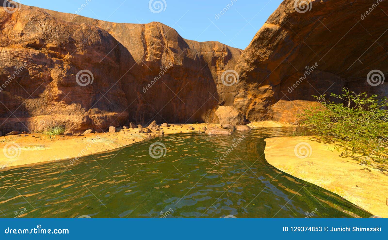 3D CG rendering of valley stock illustration. Illustration of river ...