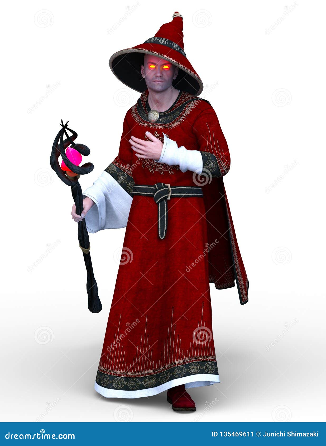 3D Rendering Of An Old Wizard In Long Robes And Hooded Cloak Isolated ...