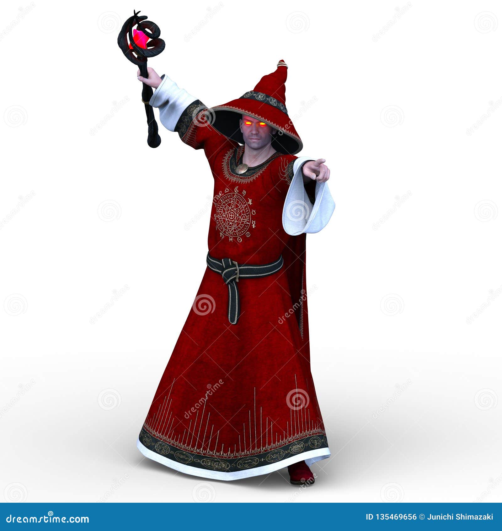 3D Rendering Of An Old Wizard In Long Robes And Hooded Cloak Isolated ...